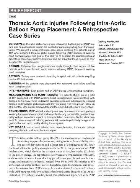 Pdf Thoracic Aortic Injuries Following Intra Aortic Balloon Pump