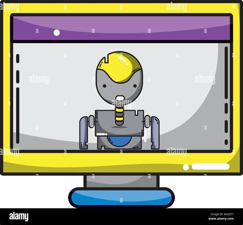 Computer Technology With Screen And Robbot Design Vector Illustration