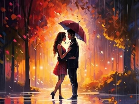 Cute Couple Kissing In Romantic Mood Hd 8k Wallpaper Illustration