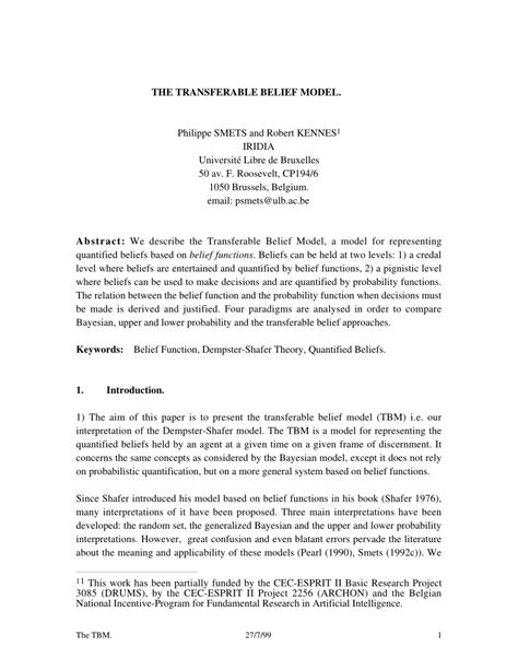 Pdf The Transferable Belief Model