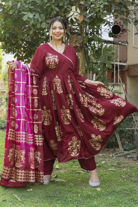 Shop Now Plus Size Blue Butti Kurta Palazzo And Dupatta Set Adiricha