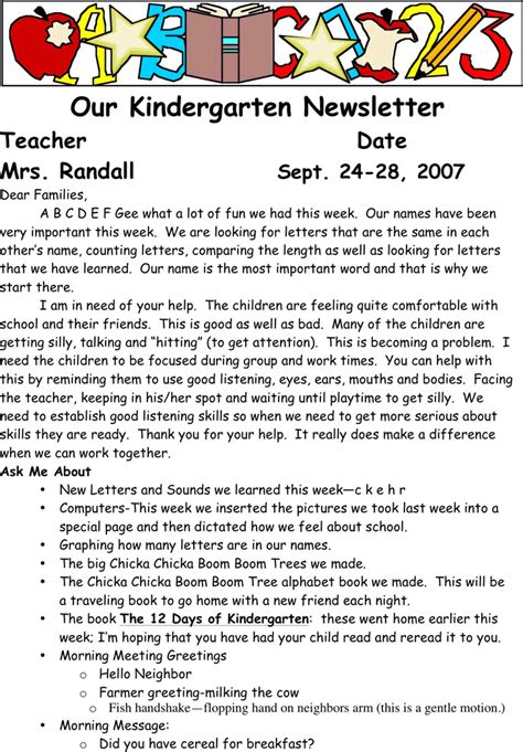 Kindergarten Newsletter Templates
