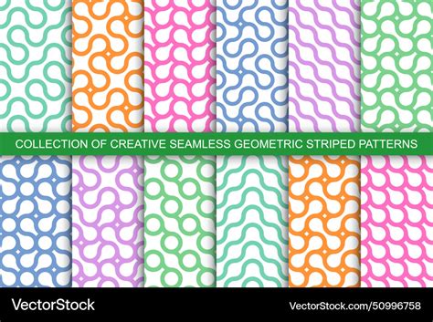 Collection Of Striped Seamless Geometric Curve Vector Image