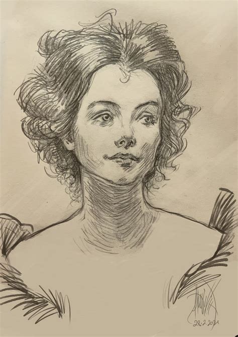 Beautiful Hairled Girl Drawing With Graphite Pencil 8b 2024 Sanatsal