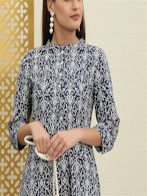 Buy House Of Pataudi Blue White Floral Printed Pure Cotton Rozana