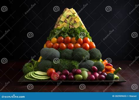 Big Pyramid Of Different Fresh Juicy Tasty Fruits Ai Generated Stock
