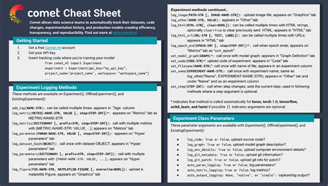 Cometml Cheat Sheet Supercharge Your Machine Learning Workflow By Cecelia Shao Comet Medium