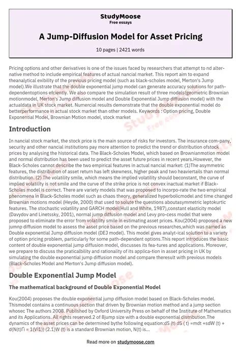 A Jump Diffusion Model For Asset Pricing Free Essay Example