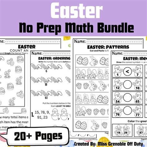Easter Math Worksheet Activity Bundle No Prep 1st 2nd Grade