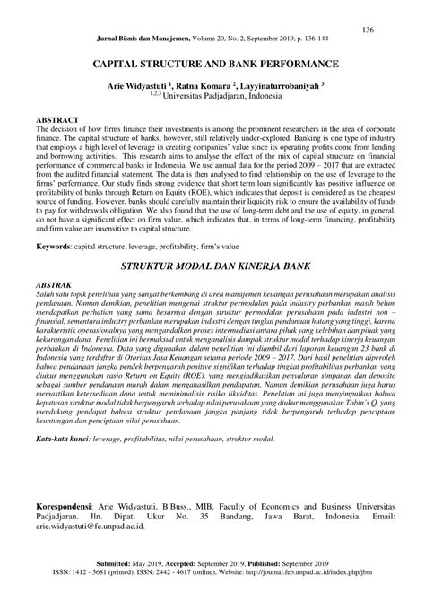 Pdf Capital Structure And Bank Performance