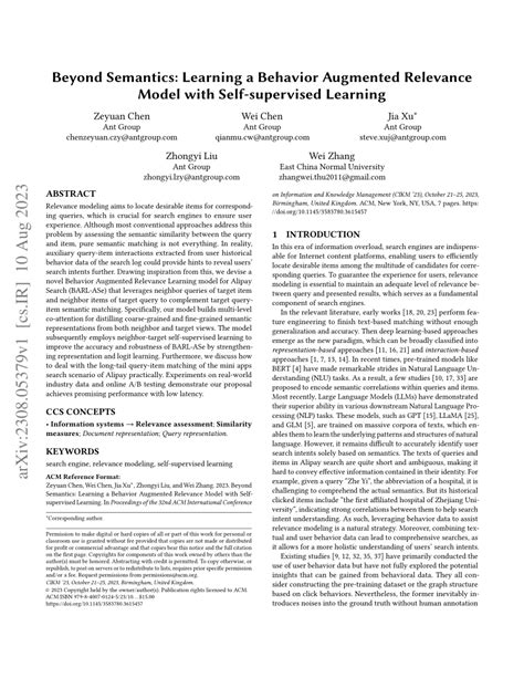 Pdf Beyond Semantics Learning A Behavior Augmented Relevance Model With Self Supervised Learning