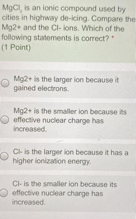 Solved Mgcl Is An Ionic Compound Used By Cities In Highway