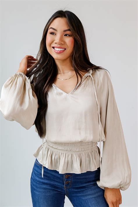 Chic Satin Peplum Blouses Holiday Party Tops Shopdressup Dress Up