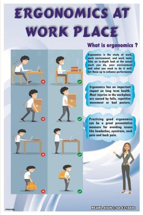 3 Safety Poster Ergonomics At Workplace 400 X 600mm Cw Wooden Frame