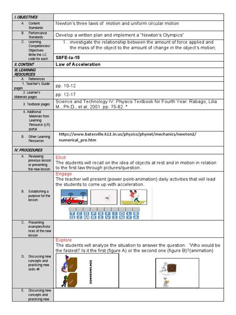 Demo Lesson Plan Acceleration Download Free Pdf Force Mass