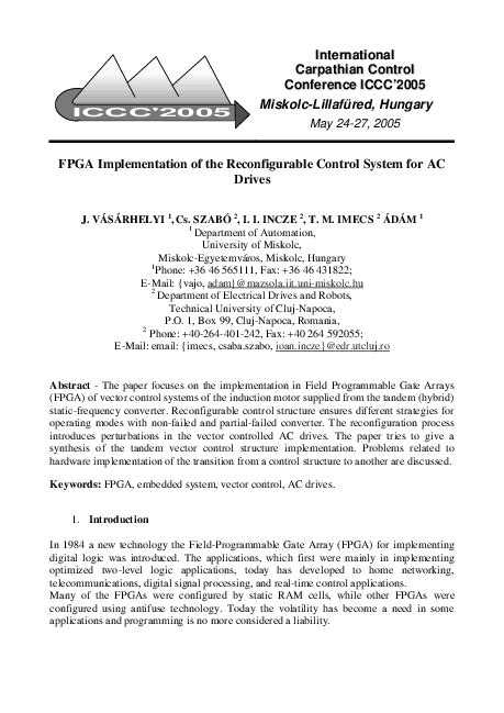 Pdf Fpga Implementation Of The Reconfigurable Control System For Ac Drives