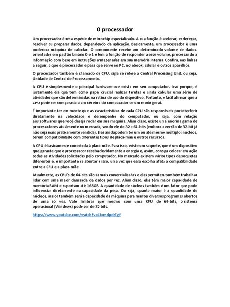 O Que é Um Processador Sua Função Tipos E Como Ele Funciona Pdf