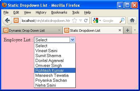 Dropdown List In PHP