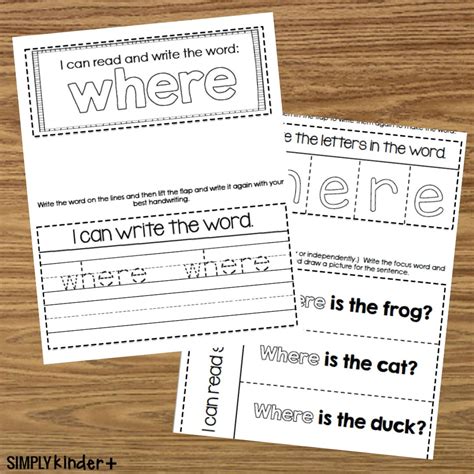 Where Sight Word Interactive Notebook Fry Dolch PrePrimer Simply