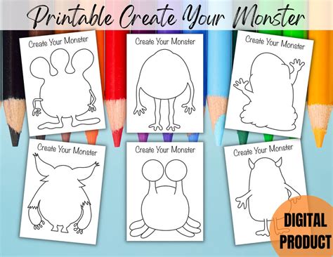 Printable Create Your Monster Template Monster Party Coloring Etsy