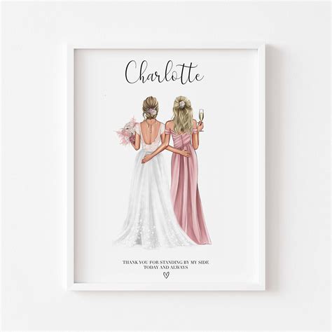 Personalised Bride And Maid Of Honor Art Print Custom Etsy