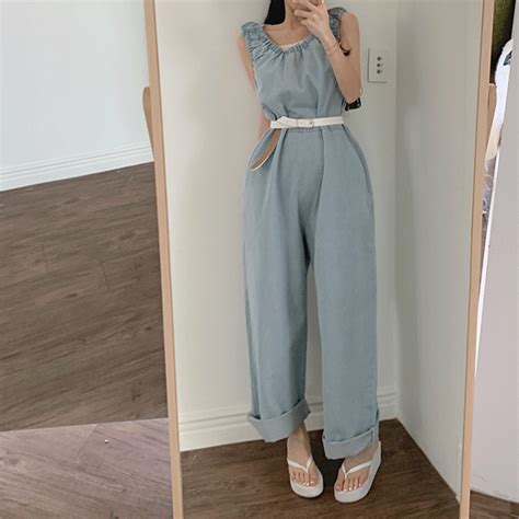 체형커버여행룩강추 ️ 크니 나시 와이드 데님 점프수트 청점프수트 청원피스 체형커버 여행룩 휴가룩 에이블리