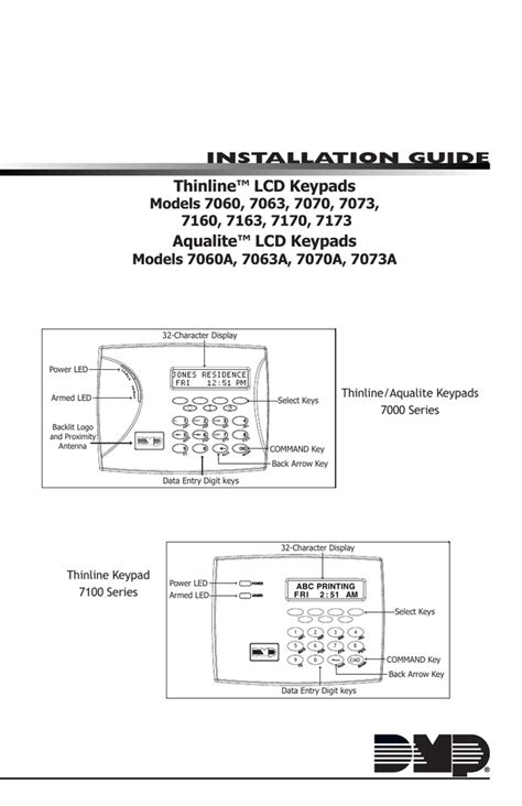 Dmp 70637070 Thinline Lcd Keypad With Prox Reader Installation Guide