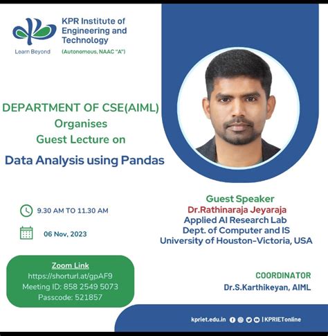Guest Lecture On Data Analysis Using Pandas R Programming Kpr