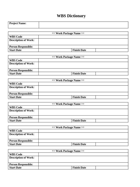 Template Wbs Dictionary Pdf