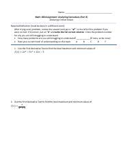 Analyzing Derivatives Part Pdf Name Math Assignment Analyzing