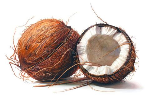 Beautifully Captured Image Of Whole And Split Coconuts Showcasing
