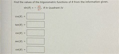 Solved Find the values of the trigonometric functions of θ Chegg com
