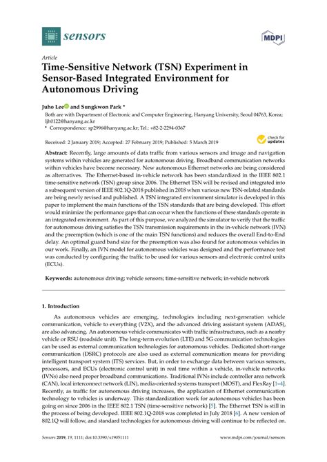 Pdf Time Sensitive Network Tsn Experiment In Sensor Based