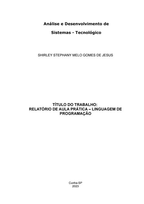 Relatorio Linguagem De Programação Análise E Desenvolvimento De