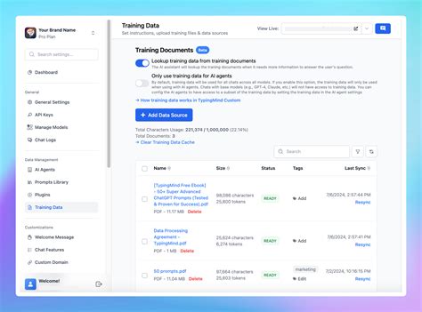 typingmind custom upload training data