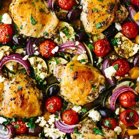 Greek Sheet Pan Chicken With Feta Olives And Tomatoes