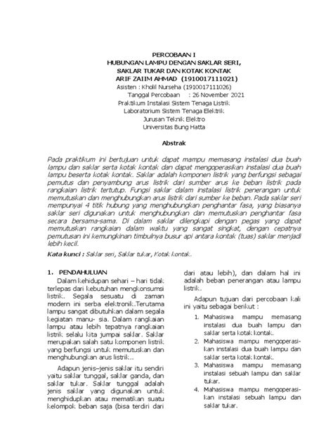 Rifaldi 1810017111032 Job 1 Prak Instalasi Sistem Tenaga Listrik Pdf