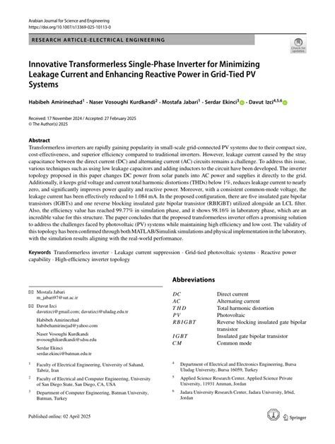PDF Innovative Transformerless Single Phase Inverter For Minimizing