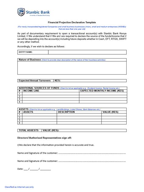 Financial Projection Declaration Template Pdf