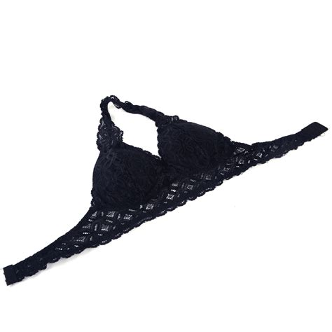 Women Sexy Lace Halter Neck Bra Crop Top Padded Bra Sleepwear White