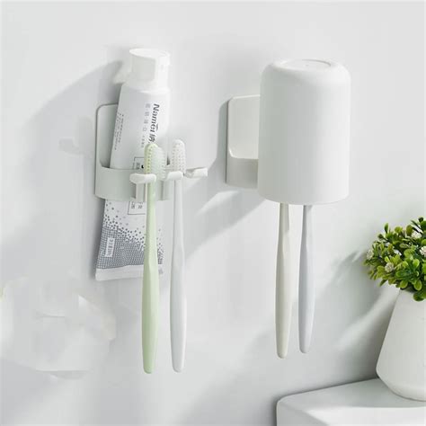 2 Pcs Self Adhesive Toothbrush Holders Wall Mounted Water Proof