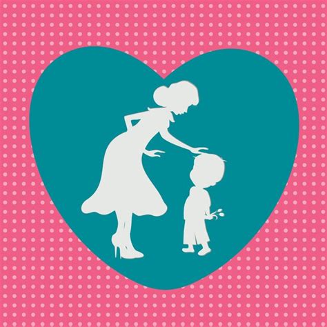 Silhueta Branca De Uma Mãe E Seu Filho Em Forma De Coração Para A