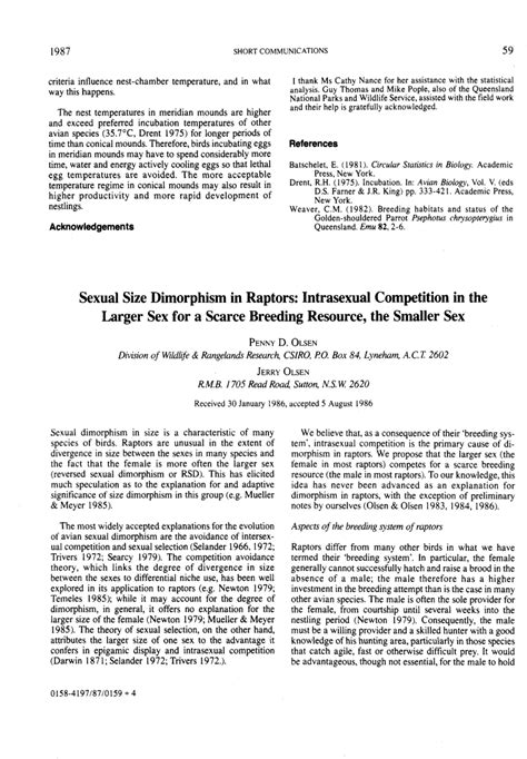 Pdf Sexual Size Dimorphism In Raptors Intrasexual Competition In The