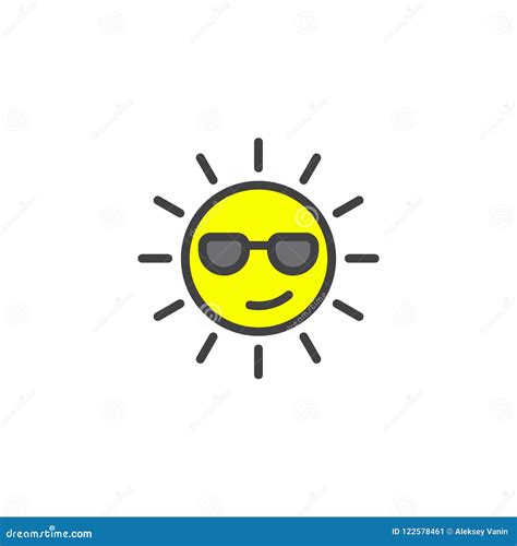 Summer Sun Face With Sunglasses Filled Outline Icon Stock Vector