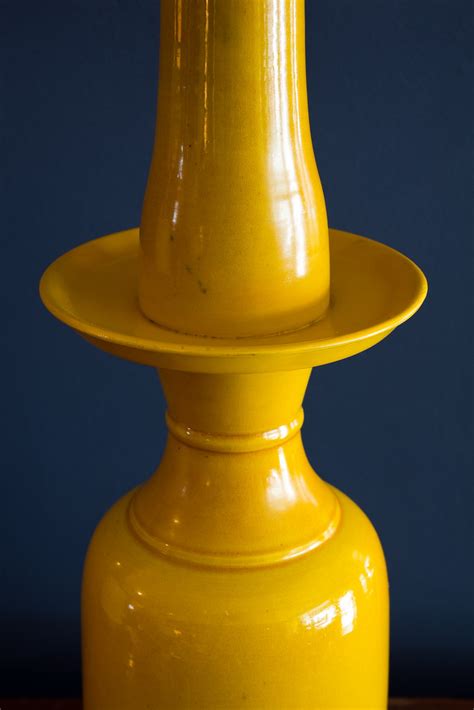 Sold Chinese Yellow Ceramic Lamp With Custom Black Paper Shade