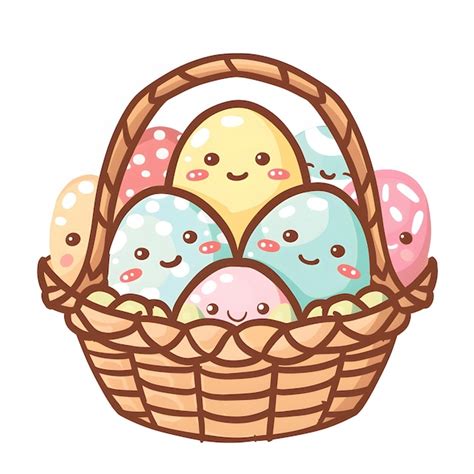 Kawaii Style Cute Kawaii Easter Basket Of Eggs Clipart Premium Ai Generated Image