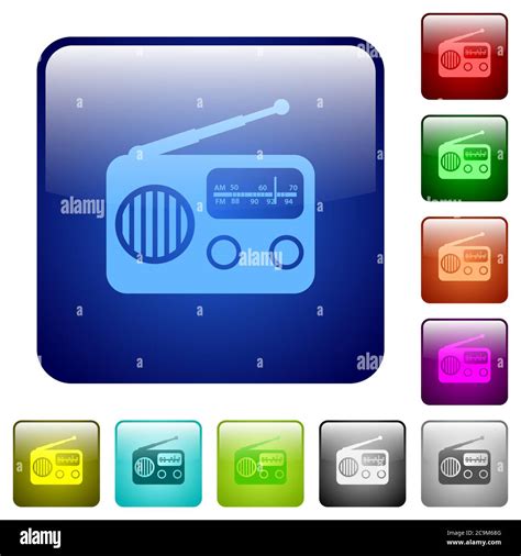 Vintage Retro Radio Icons In Rounded Square Color Glossy Button Set Stock Vector Image And Art Alamy