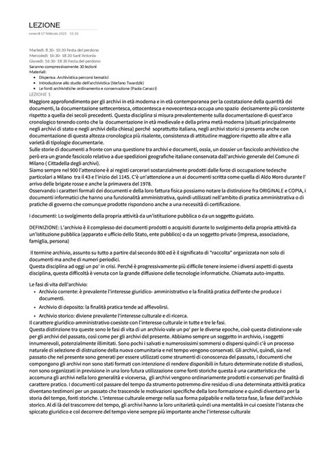 Prima Lezione Di Archivistica Appunti Di Archivistica Docsity