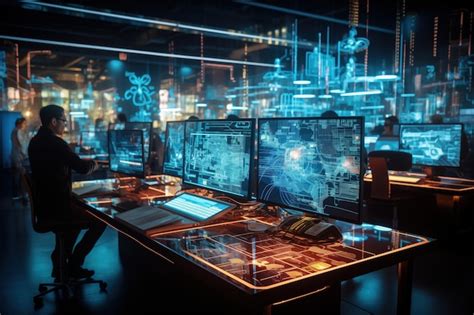 A Futuristic Ai Laboratory With Holographic Data Screens Displaying