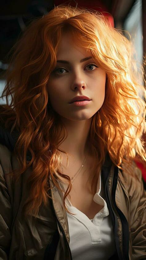 Beautiful Red Head Woman Wearing Jacket Generative Ai 33213991 Stock